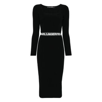 Karl Lagerfeld Femme, Robes, Noir, Taille: 40 FR Robe en maille c&ocirc;tel&eacute;e avec ceinture logo