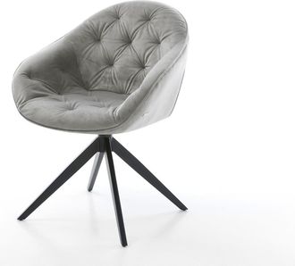 DELIFE Drehstuhl Gaio-Flex Samt Grau Kreuzgestell breit Schwarz 360° drehbar Wippfunktion, Esszimmerstühle