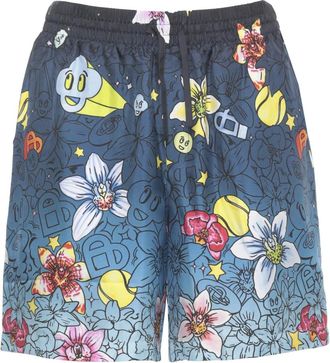 Casablanca Homme, Shorts, Bleu, Taille: M Collage DIcones Graphiques Silk Shorts
