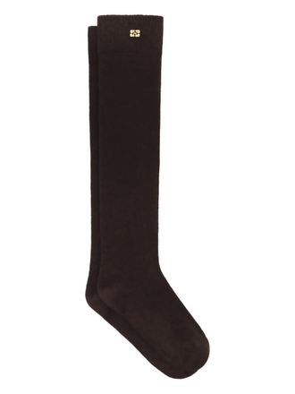 Ganni chaussettes montantes en laine m&eacute;lang&eacute;e - Marron