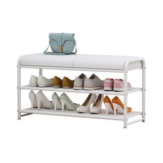 Generic Schuhbank-Sitzregal Mit 3-stufiger Aufbewahrung for Eingangsbereich, Schlafzimmer, Wohnzimmer, Flur(White,90cm)