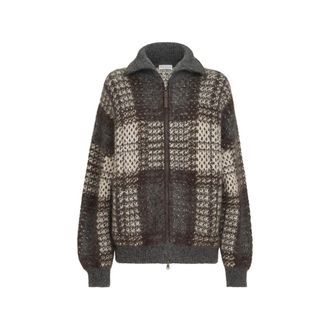 Brunello Cucinelli Dazzling Tartan Double Knit Outerwear Jacket In Mohair, Virgin Wool And Cashmere With Shiny Zipper Pull