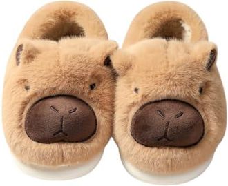 Minetom Mignon Pantoufle Femme Capybara Hiver Dessin Anim&eacute; Chaussons Pantoufles Confortable Antid&eacute;rapant Fourrure House Slipper Maison B Kaki 40/41 EU