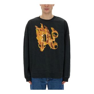 Palm Angels Burning Monogram Crewneck - - Sweatshirts & Hoodies - Herren - Schwarzk - L