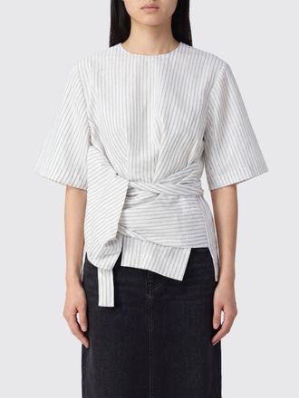 R&oacute;he Blouse ray&eacute;e en soie et coton avec ceinture &agrave; nouer et ourlet asym&eacute;trique