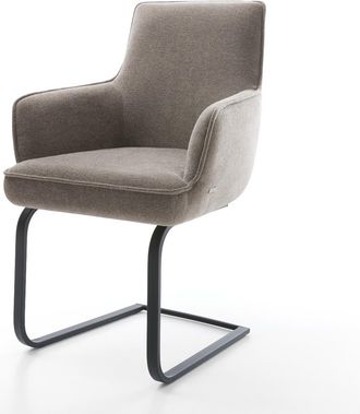 DELIFE Freischwinger Heira-Flex mit Armlehnen Strukturstoff Soft Taupe Freischwinger flach Schwarz Taschenfederkern, Esszimmerst&uuml;hle