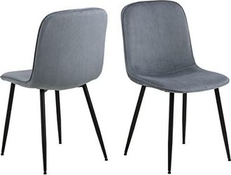 AC Design Furniture Dagmar Cord-Esszimmerstuhl mit Rückenlehne 4er Set, Gepolsterter Esszimmerstuhl, Minimalistische Küchenstühle, Grauer Stoff, Schwarze Metallbeine, Flu