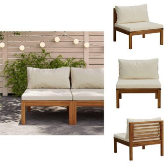 vidaXL Canap&eacute; de milieu sectionnel avec coussin blanc cr&egrave;me Acacia - Canap&eacute; De Jardin - Canap&eacute; Sectionnel - Mobilier De Jardin - Meubles De Jardin - Acacia