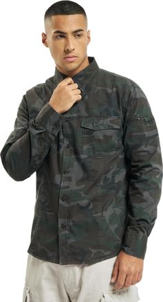 Brandit Slim Fit Shirt Long Sleeve, Farbe: Woodland, Größe: 3XL