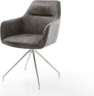 DELIFE Esszimmerstuhl Pejo-Flex Mikrofaser Grau Antik Kreuzgestell konisch Edelstahl Taschenfederkern, Esszimmerstühle