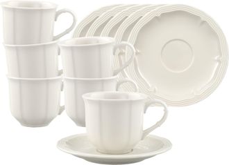 Villeroy & Boch Manoir Espressotassen mit Untertassen 6er Set, 100 ml, Tassen-Untertassen-Set f&uuml;r 6 Personen, Traditionelles Geschirr mit Relief, Premium Porzellan, W