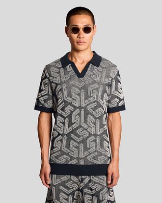 Lyle & Scott Emblem Geripptes Strickpoloshirt