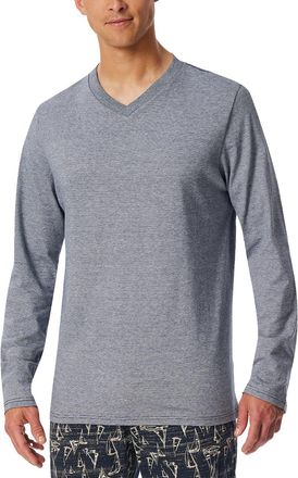 Schiesser Herren Schlafshirt Langarm V-Ausschnitt-Mix + Relax Pyjamaoberteil, Nachtblau_182182, 50