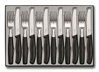Victorinox by Swiss Army Classic Ménagère, 12 Pièces Set de Couverts, pour 6 Personnes, 6 X Couteaux de Table, 6 X Fourchet tes à Manger, Lave-Vaisselle
