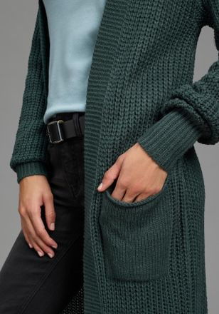 Laura Scott Longstrickjacke LAURA SCOTT, Damen, Gr. 32/34, gr&uuml;n (dunkelgr&uuml;n), Grobstrick, Obermaterial: 100% Polyacryl, unifarben, oversize ca. Mitte Wade, V-Auss