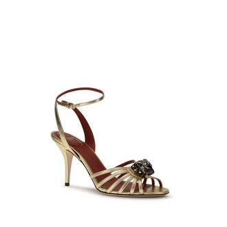 Valentino Garavani Womens Pas De Chat Heel Sandal Gold Upper Goatskin Sole