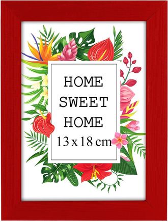 MG Design Rot Bilderrahmen 13 x 18 cm - Aus echtem Holz mit Acrylglas, zum Aufhängen & Aufstellen, für Fotos, Poster & Puzzle