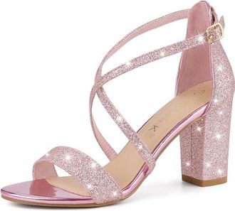Allegra K Femmes Sandales Talons Blocs Sangles Entrecroisées Scintillantes Rose 39