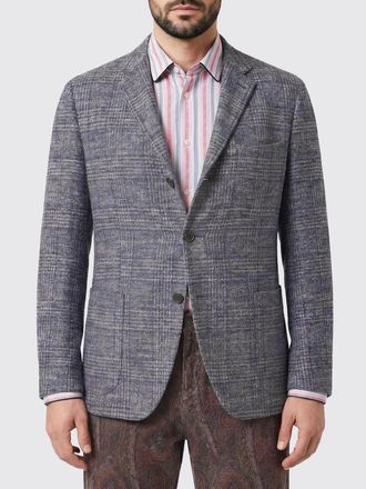 Etro Blazer droit en laine et alpaga &agrave; motif tartan