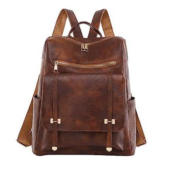 Generic Sac &agrave; dos pour femme en cuir unis&eacute; avec double fermeture &eacute;clair design d&eacute;contract&eacute; et &eacute;l&eacute;gant pour usage quotidien ou l&eacute;ger