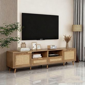 Generic TV-St&auml;nder aus Kunststoff-Rattan-Design mit Massivholz-F&uuml;&szlig;en, 200x37x49 cm gro&szlig;es Rattan-TV-Panel