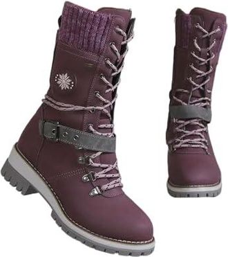 Generic JJDFW Bottes pelucheuses de couleur unie avec semelle souple &agrave; talon &eacute;pais et doublure en polaire antid&eacute;rapante pour lhiver, violet, 36 1/3 EU
