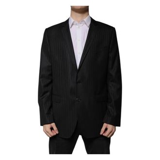 Dolce & Gabbana Einknopf-Blazer aus Woll-Streifenstoff - - Jackets - Herren - Grau - 2XL