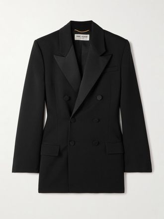 Saint Laurent Blazer &Agrave; Double Boutonnage En Laine Grain De Poudre Et En Serge - Noir