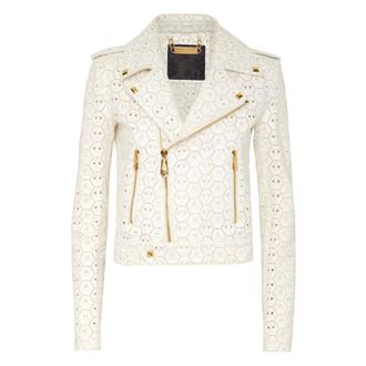 Philipp Plein Femme, Vestes, Blanc, Taille: 38 FR Leather Vestes