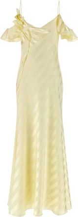 Self Portrait Femme, Robes, Jaune, Taille: 36 FR Satin Striped Maxi Dress