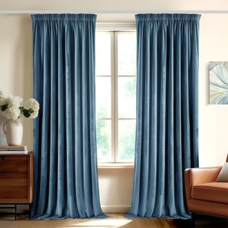 Deconovo Samtvorhang Blickdicht Gardinen mit Kr&auml;uselband Velvet Curtains Samt Vorh&auml;nge Thermovorhang f&uuml;r Wohnzimmer Schlafzimmer, 245x140cm(H&ouml;hexBreite), Blaug