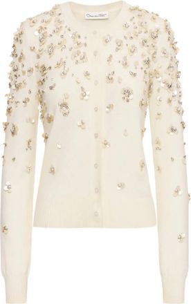 Oscar De La Renta cardigan &agrave; d&eacute;tails brod&eacute;s - Blanc
