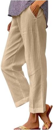 Generic Pantalon 3/4 d&eacute;t&eacute; pour femme - Pantalon en lin pour femme - Pantalon d&eacute;t&eacute; l&eacute;ger avec cordon de serrage - Poches - Taille haute - Pantalon de loisirs -