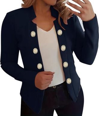 Generic Blazer avec boutons dor&eacute;s pour femme, veste blazer avec col montant pour femme, blazer sportif &eacute;l&eacute;gant &agrave; manches longues, costume festif, grandes tail
