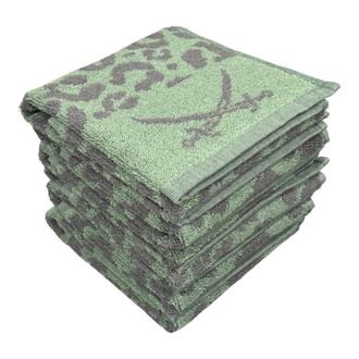 Sansibar G&auml;stetuch-Set Leo (6-teilig) - 100% Baumwolle, 550 g/m&sup2; Zwirnfrottier, edles Leo-Muster S&auml;beln, weich & saugstark - 30&times;50 cm (Gr&uuml;n/Anthrazit)