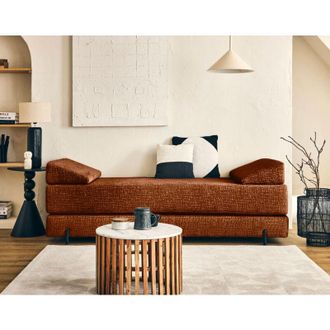 Best Mobilier Brescia - 3-sitzer-bank schlaffunktion in strukturiertem veloursstoff - terrakotta