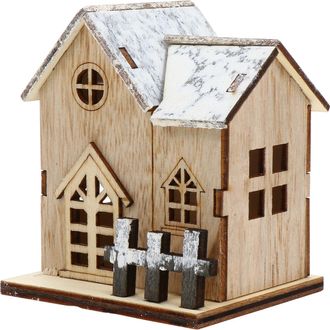 Holibanna LED Weihnachtsdeko Holzhaus Leuchtend mit Flacher Unterseite Kleine Holzhausverzierung f&uuml;r Zuhause B&uuml;ro Schlafzimmer