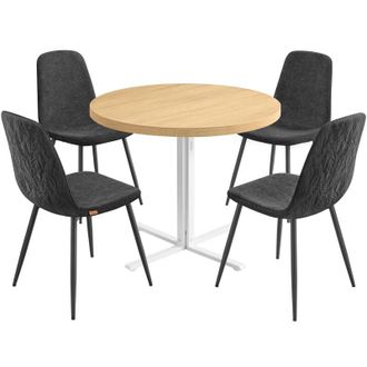 Vasagle 1 Table Ronde avec 4 Chaises de Salle &agrave; Manger, Ensemble de Salle &agrave; Manger, Support en Acier, Montage Facile, Dor&eacute; Ch&ecirc;ne et Gris Ardoise