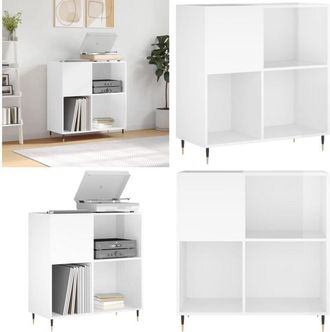 vidaXL Plattenschrank Hochglanz-Wei&szlig; 84,5x38x89 cm Holzwerkstoff - Plattenspeicher - Schallplattenregal - HiFi Regal - Vintage M&ouml;bel - Wohnzimmer Dekoration