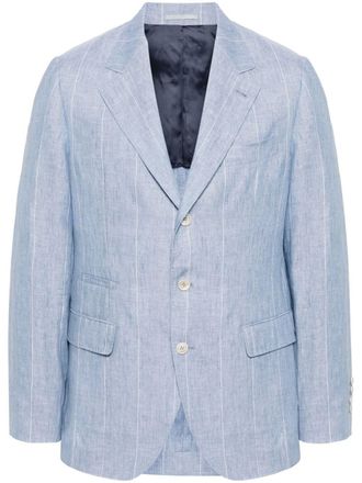 Brunello Cucinelli blazer en lin &agrave; rayures - Bleu