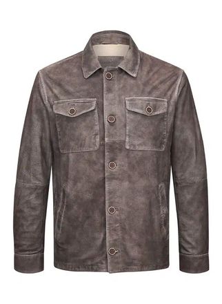 Milestone Herren Lederjacke grau Ziegenveloursleder