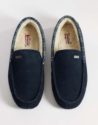Hunter chaussons mocassins &agrave; carreaux tartan bleu marine
