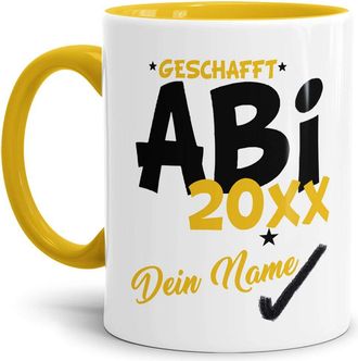 Tassendruck Abi-Tasse Geschafft Abi 20XX - Selbst gestalten mit Jahr und Name zum bestandenen Abitur/Schule/Lehrer/personalisierte Geschenk-Idee/Innen & Henkel Ge