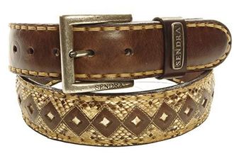 Sendra Ceinture 8269 Brun Homme Femme Ceinture Fait &Agrave; La Main Cowboy Western Ibiza Boh&egrave;me 4cm Large Jeans Ceinture Pantalon Motif &agrave; Carreaux Boucle Amovible 
