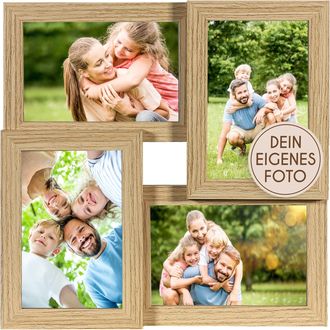 Wackadoo Bilderrahmen Collage mit eigenen Fotos Eiche 10x15 cm 4 Fotos - Holz aus MDF Fotorahmen Fotogeschenk personalisierte geschenke personalisiertes gesche