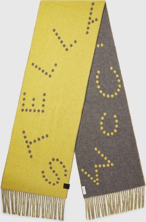 Stella McCartney Logo Fringe Scarf, Woman, Yellow Grey