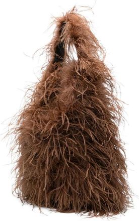 Yves Salomon Ostrich Feather Top Handle Bag - Brown