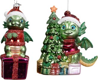 Kaemingk Christbaumschmuck Glas 11,8cm - Drache Figur zum Aufh&auml;ngen - 1 St&uuml;ck Sortiert - mundgeblasen - Weihnachtsbaum Anh&auml;nger f&uuml;r Weihnachten - Christbaumanh
