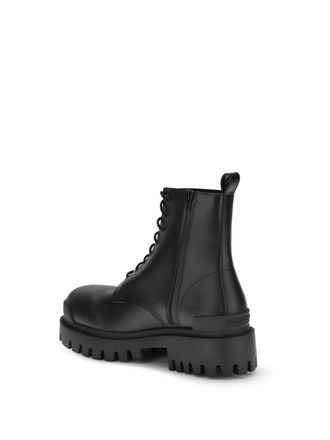Balenciaga Mens Strike Lace-Up Boots Black Upper Calf Suede
