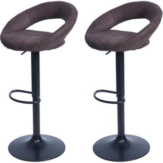 Hhg 2x tabouret de bar 707, chaise de comptoir, monture noire, imitation de daim, vintage marron fonc&eacute;